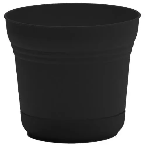 BLOEM 14 Inch Saturn Round Planter With Saucer Tray - Black