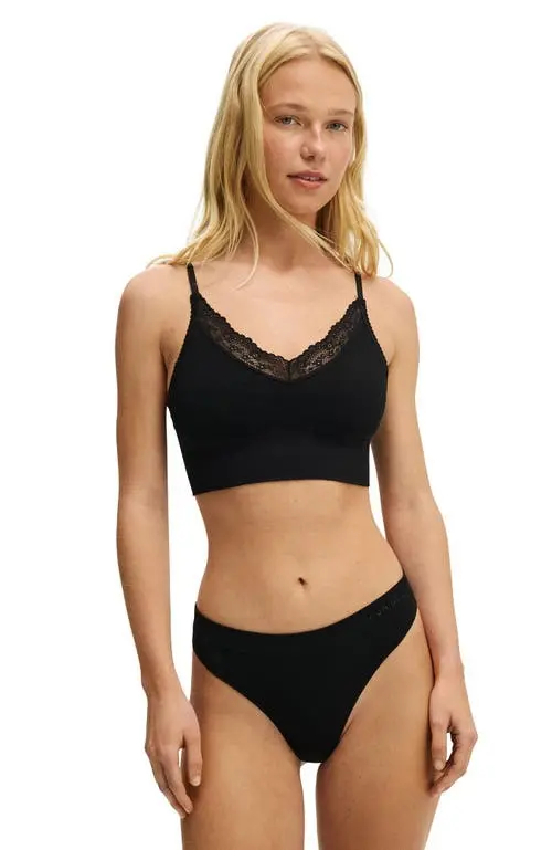 Cotton:on Seamless Longline Lace Trim Bralette - Black