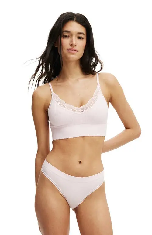 Cotton:on Seamless Longline Lace Trim Bralette - Pink Kiss Texture