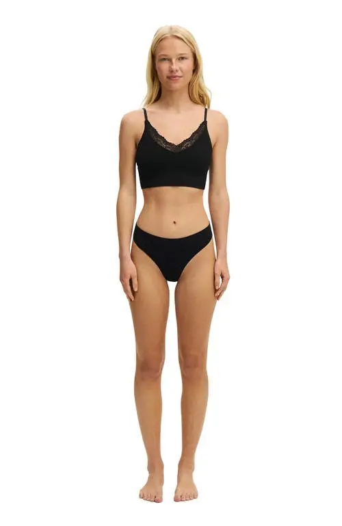 Cotton:on Seamless Longline Lace Trim Bralette - Black