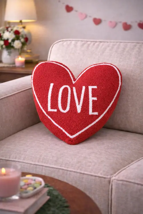 C&F HOME Love" Heart Shaped Hooked Valentine's Day Accent Throw Pillow 18