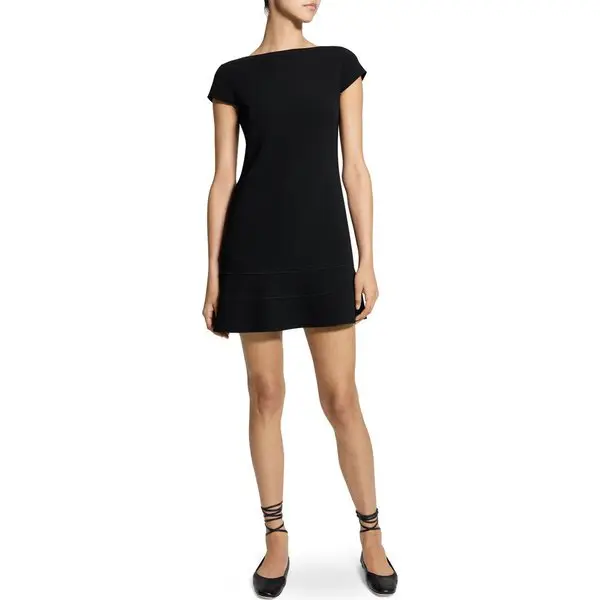 Theory Bateau Neck Tiered Mini Dress - Black