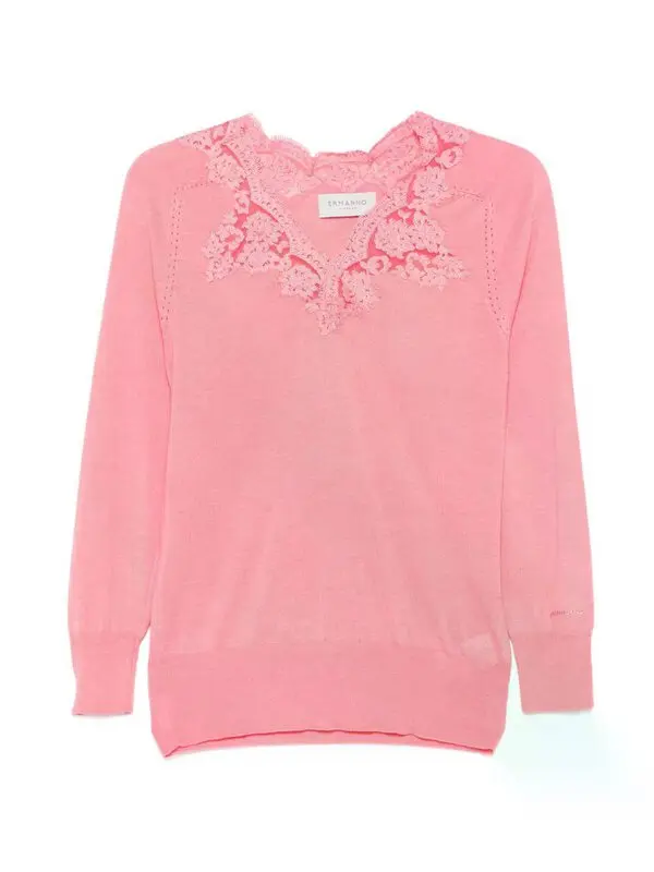 ERMANNO FIRENZE Lace-detail V-neck Top