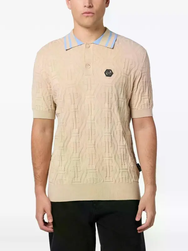 Philipp Plein Knitted Polo T-shirt Jacquard Monogram - Neutrals