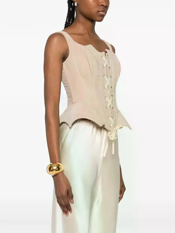 MITILIANE COUTURE Lace-up Suede Corset Top - Neutrals