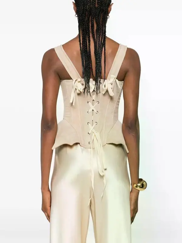 MITILIANE COUTURE Lace-up Suede Corset Top - Neutrals