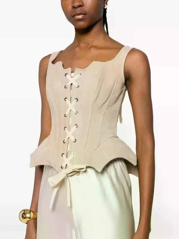 MITILIANE COUTURE Lace-up Suede Corset Top - Neutrals
