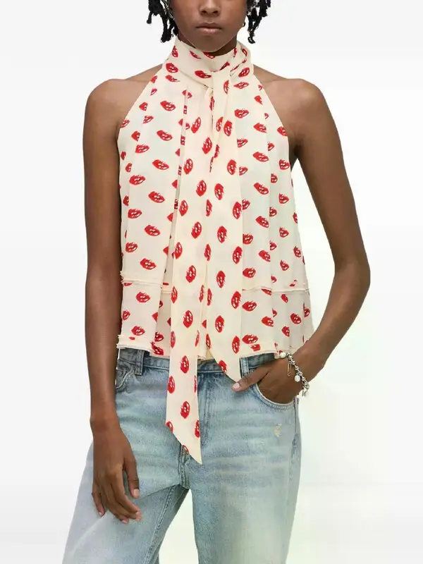 Marc Jacobs Lips-print Halterneck Top - Neutrals