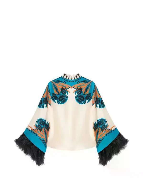 La DoubleJ Floral Feather Silk Blouse