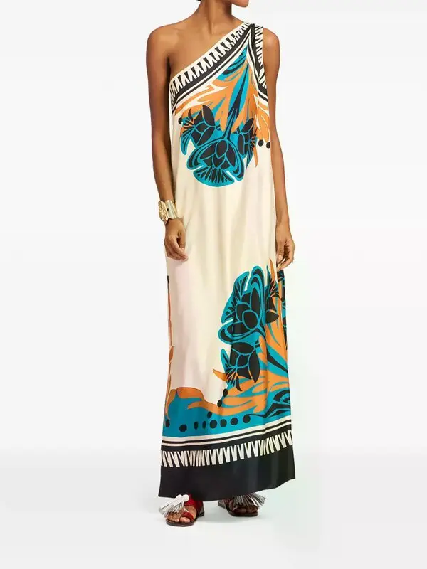 La DoubleJ Roy Floral One-shoulder Maxi Dress - Neutrals