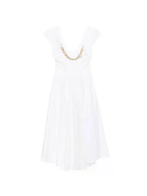 Elisabetta Franchi Stretch Cotton Dress With Jewel Chain Detail - White