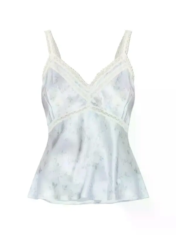 LoveShackFancy Floral Lace Trimmed Camisole - Blue