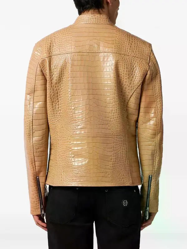 Philipp Plein Croco Print Biker Jacket - Neutrals