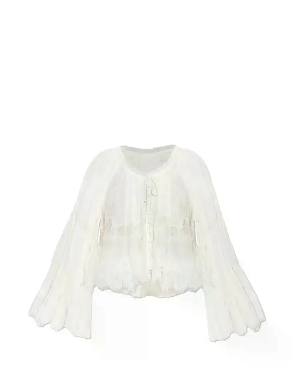 LoveShackFancy Darline Lace Bell-sleeve Blouse - White