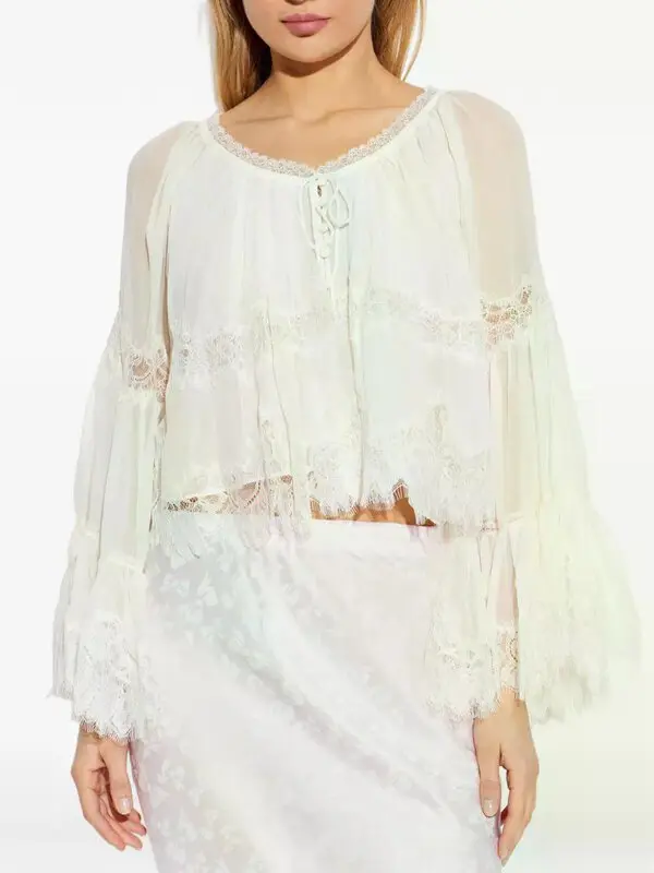 LoveShackFancy Darline Lace Bell-sleeve Blouse - White