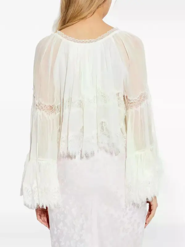 LoveShackFancy Darline Lace Bell-sleeve Blouse - White