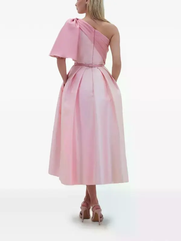 RAMI AL ALI Draped Asymmetrical-top Pleated Midi Dress