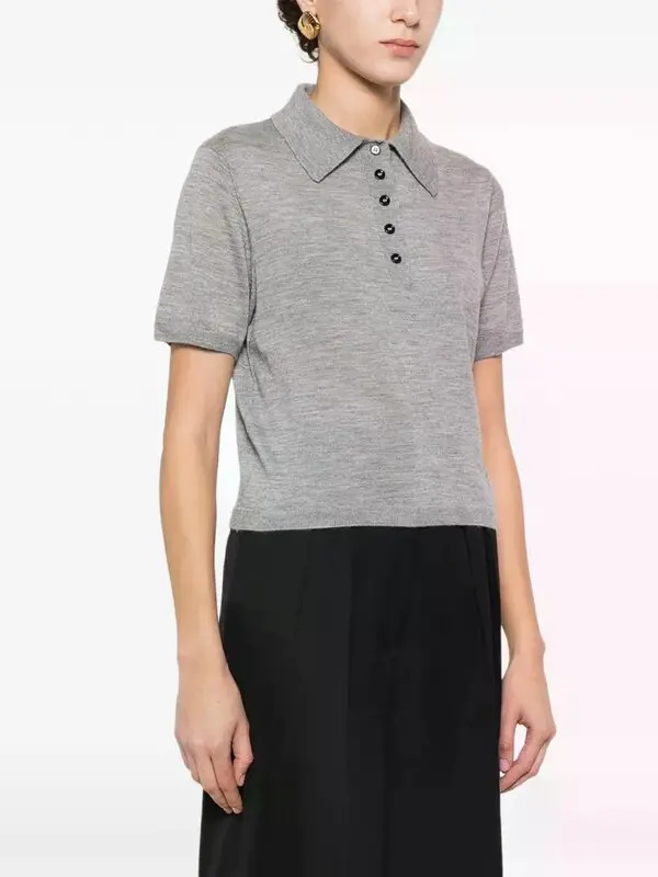 ALLUDE Buttoned Short-sleeve Polo Top