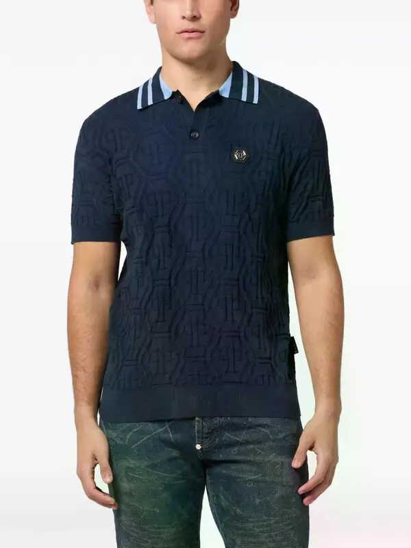 Philipp Plein Knitted Polo T-shirt Jacquard Monogram