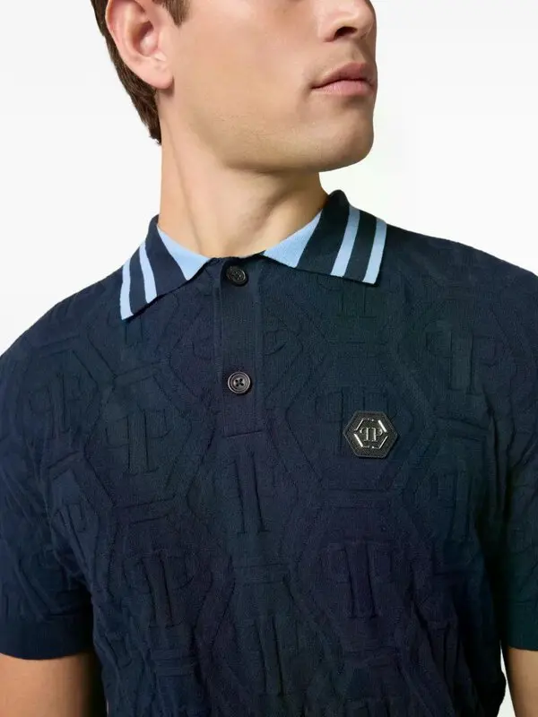 Philipp Plein Knitted Polo T-shirt Jacquard Monogram