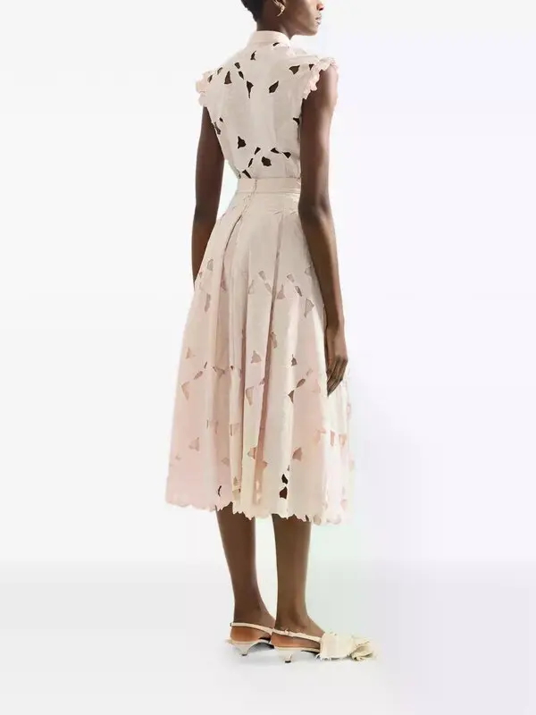 Erdem Floral Cutwork Pleated Midi Skirt - Pink
