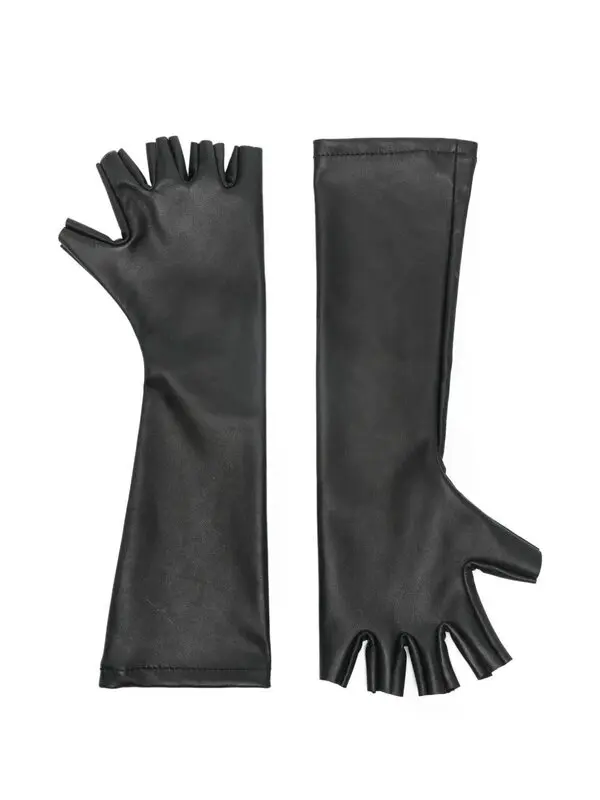 MITILIANE COUTURE Fingerless Leather Midi Gloves - Black