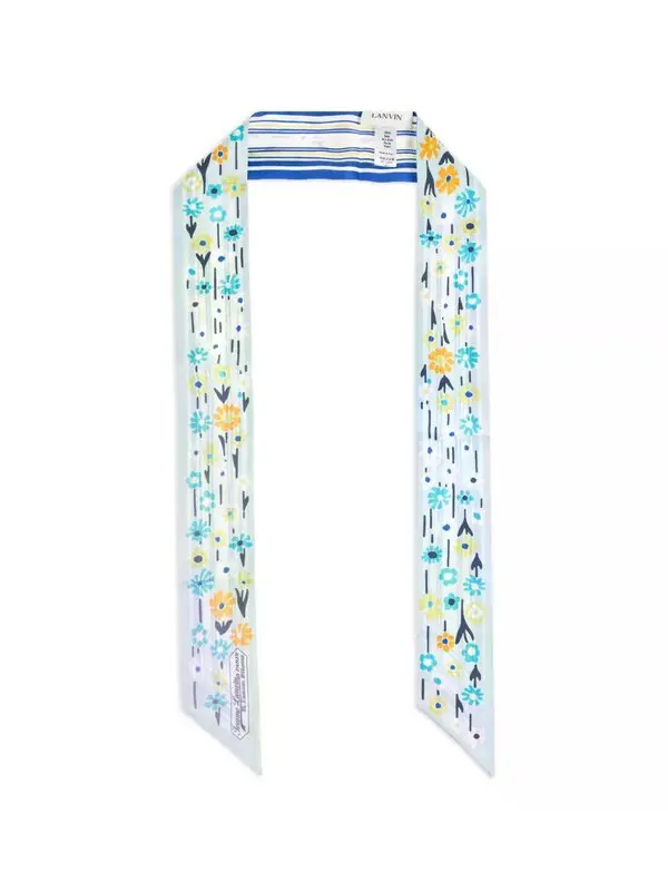 LANVIN Floral-print Striped Scarf - Blue