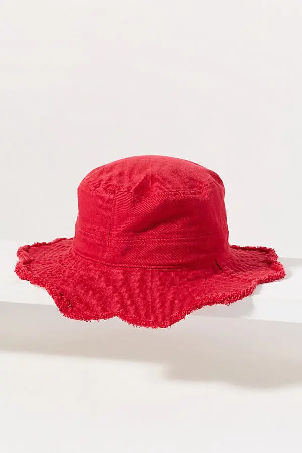 Anthropologie Scalloped Bucket Hat - Red