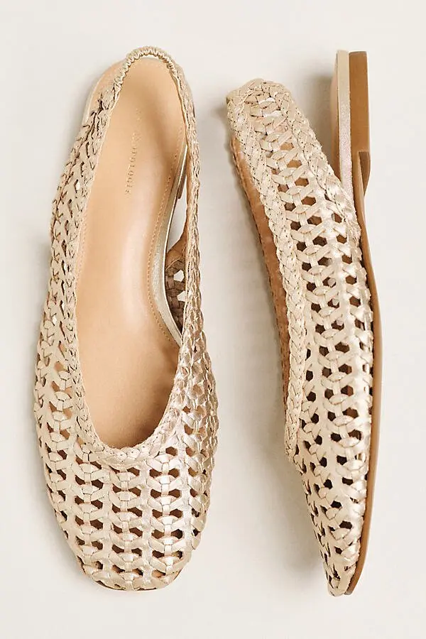 Anthropologie Woven Slingback Flats - Gold
