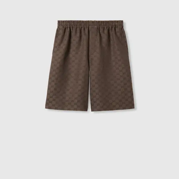 Gucci Gg Canvas Linen Blend Shorts - Brown