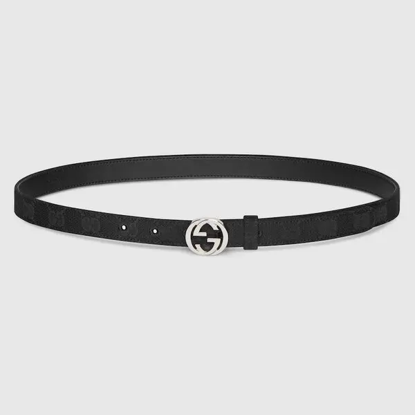 Gucci Thin Belt With Interlocking G Buckle - Black