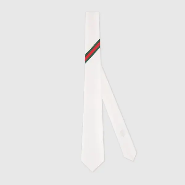 Gucci Web Silk Jacquard Tie - White