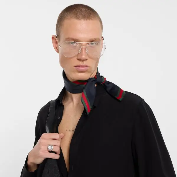 Gucci Cotton Silk Pocket Square With Web - Blue