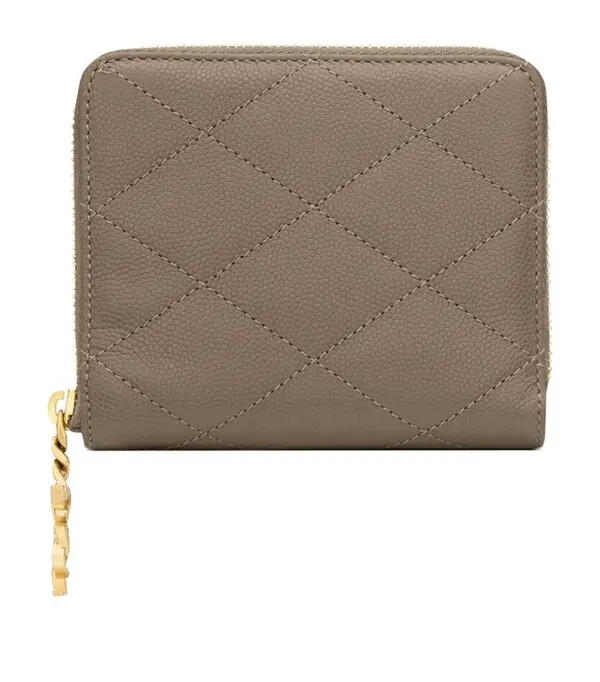 Saint Laurent Matelassé Zip-up Wallet - Grey