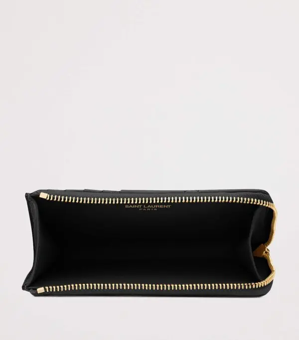 Saint Laurent Matelassé Zip-up Card Holder - Black