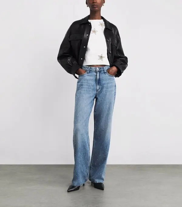 Rag & Bone Embellished Logan Wide-leg Jeans - Blue