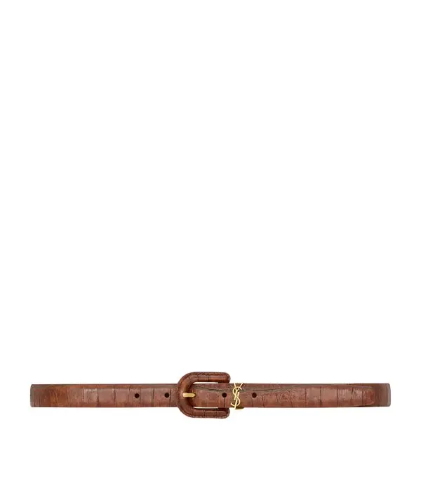 Saint Laurent Calfskin Cassandre Buckle Belt - Nude