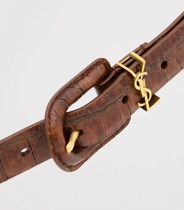 Saint Laurent Calfskin Cassandre Belt - Nude