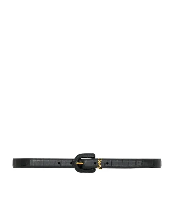 Saint Laurent Calfskin Buckle Cassandre Belt - Black