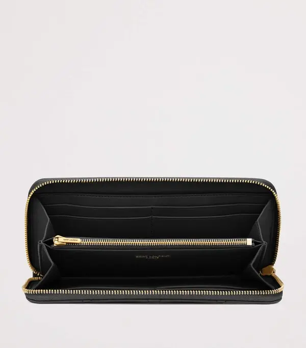 Saint Laurent Matelassé Zip-up Wallet - Black