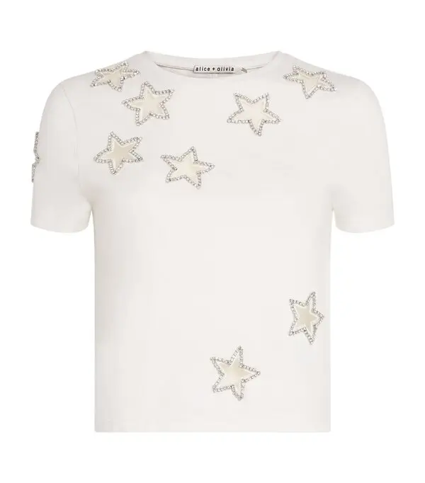 Alice + Olivia Cotton Embellished Cindy T-shirt - Ivory