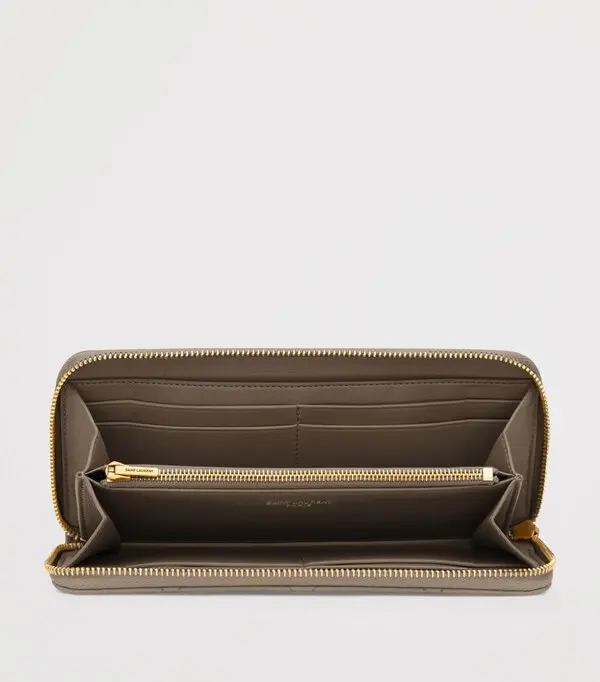Saint Laurent Matelassé Zip-up Wallet - Grey