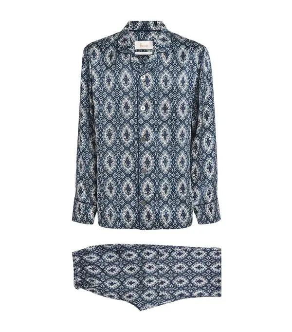 Harrods Silk Geometric Tile Print Pyjama Set - Navy