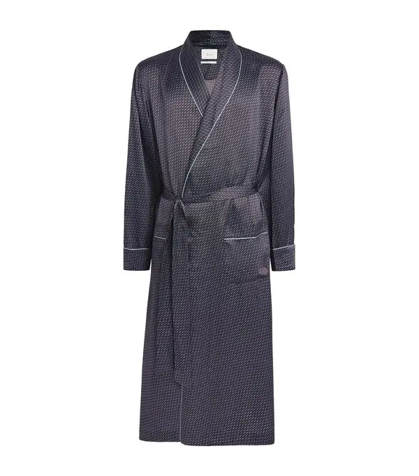 Harrods Silk Snaffle Print Night Robe - Burgundy
