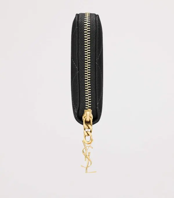 Saint Laurent Matelassé Zip-up Wallet - Black