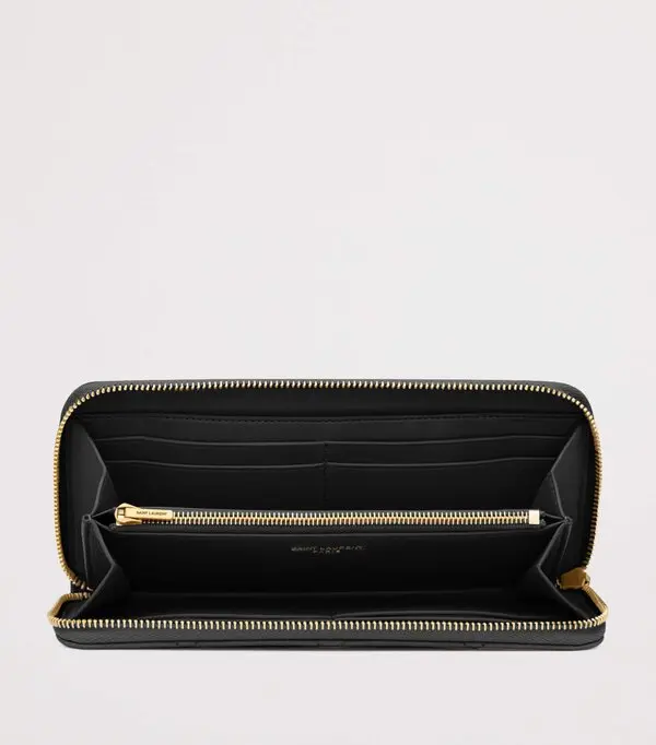 Saint Laurent Matelassé Zip-up Wallet - Black