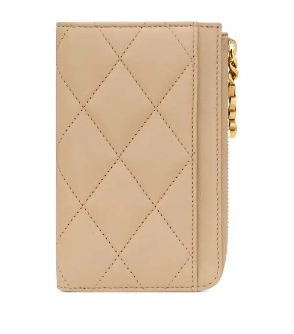 Saint Laurent Matelassé Zip-up Card Holder - White