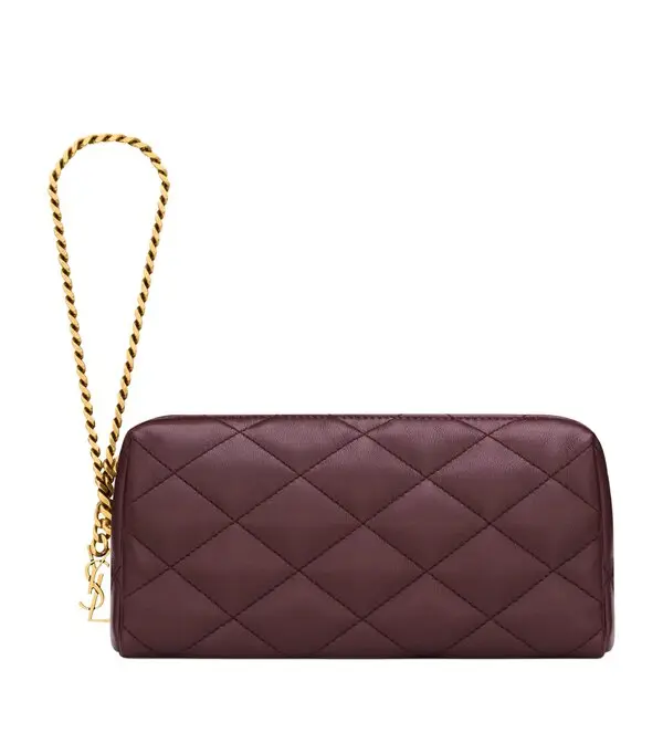 Saint Laurent Matelassé Chain Wallet - Burgundy