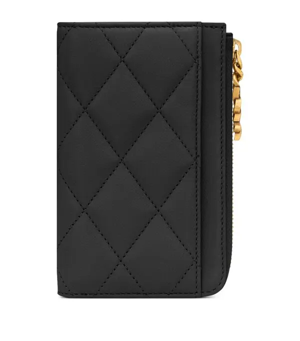 Saint Laurent Matelassé Zip-up Card Holder - Black