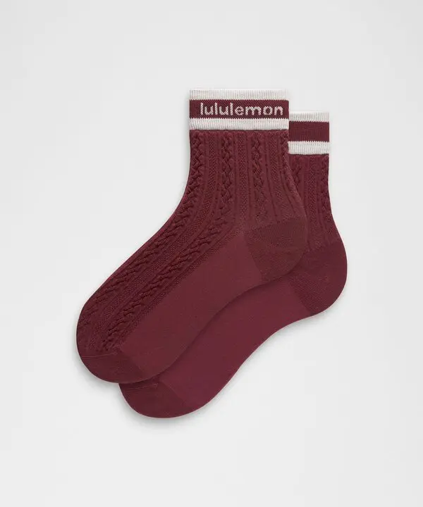 Lululemon Cable-knit Quarter Socks - Burgundy Bay/coconut Ivory